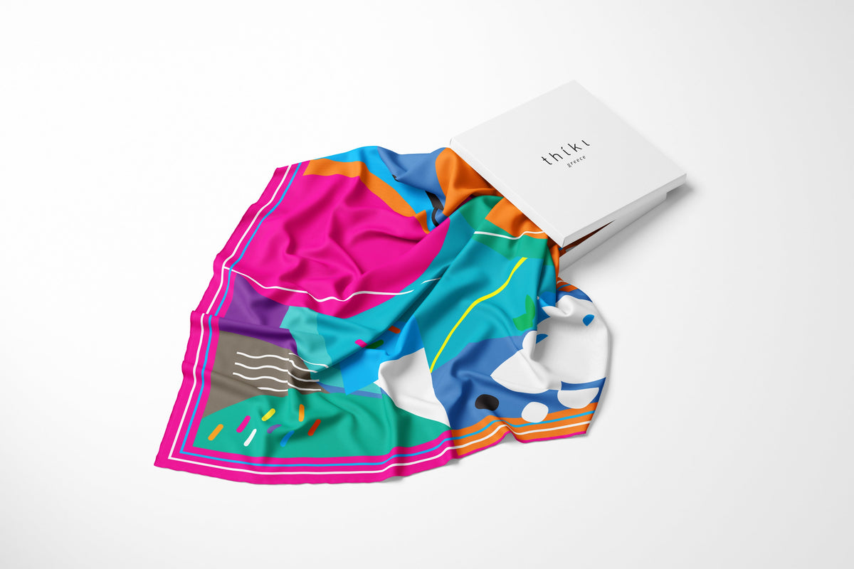 Life in Cyclades silk scarf – Thiki Greece